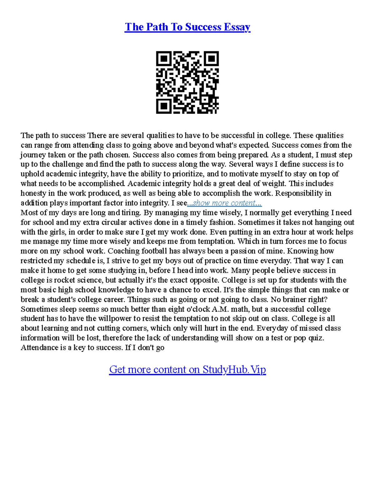 Success In Life Essay - The Path To Success Essay The path to success ...