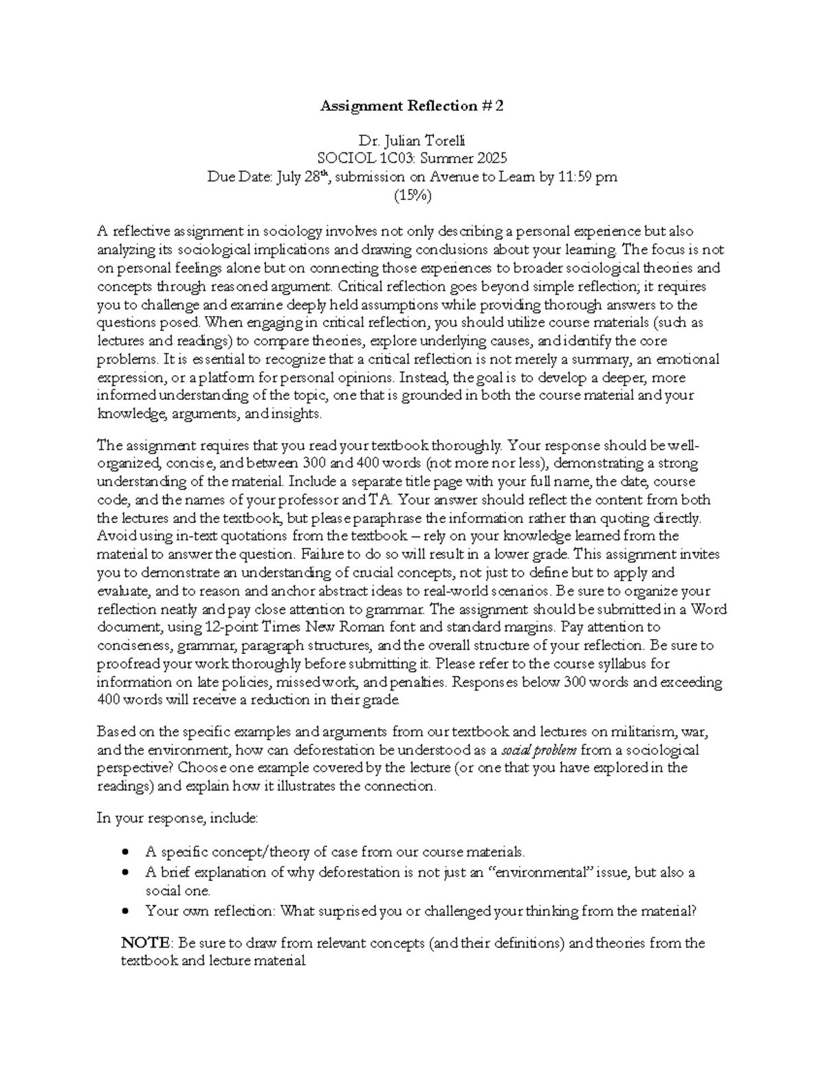 SOCIOL 1C03: Assignment Reflection 2 on Deforestation as a Social Issue ...
