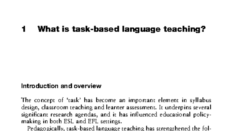 NUNAN: Overview of Task-Based Language Teaching Concepts - Studocu