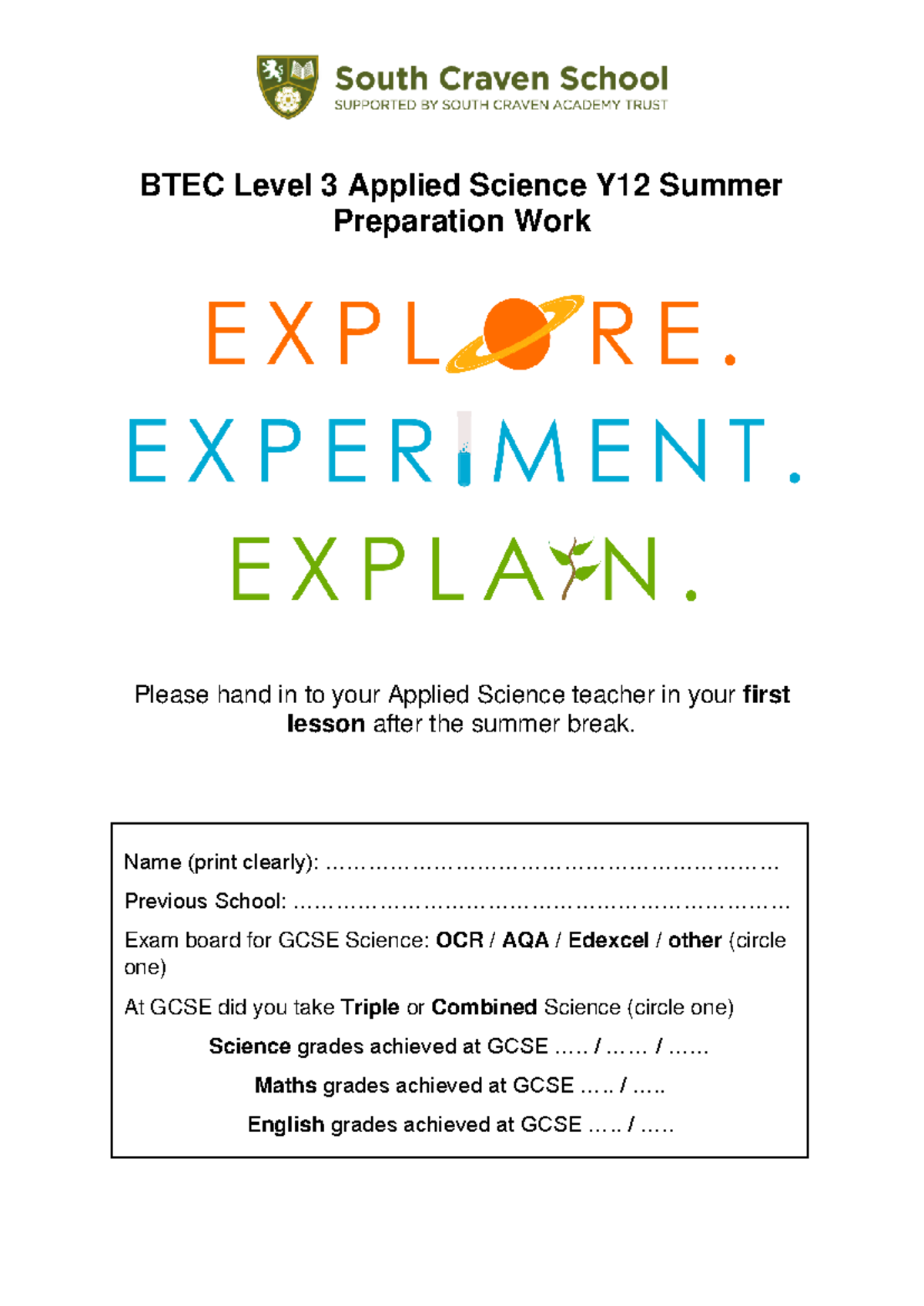 BTEC Level 3 Applied Science Y12 Summer Prep Work Guide - Studocu