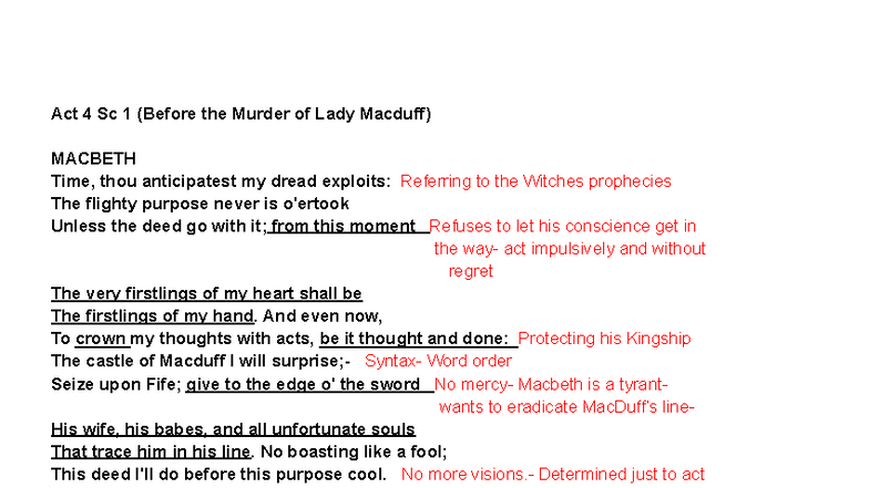 Macbeth Act 4 & 5 Annotations: Key Themes & Analysis - Studocu