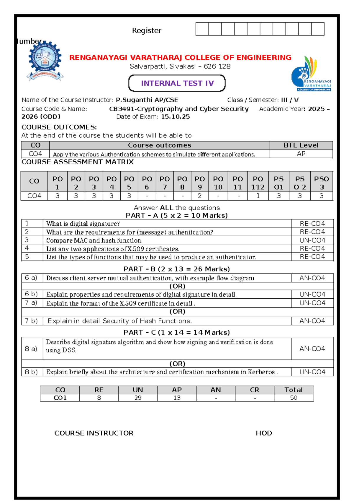 CB3491 Cyber Security Internal Test IV - Set 1 - Studocu