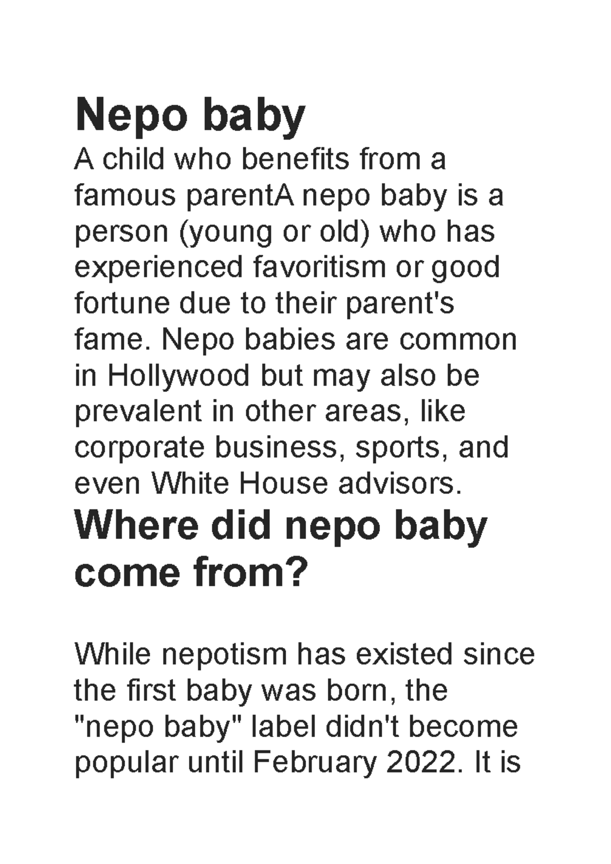 Nepo Ba: Understanding the Impact of Nepotism in Fame - Studocu