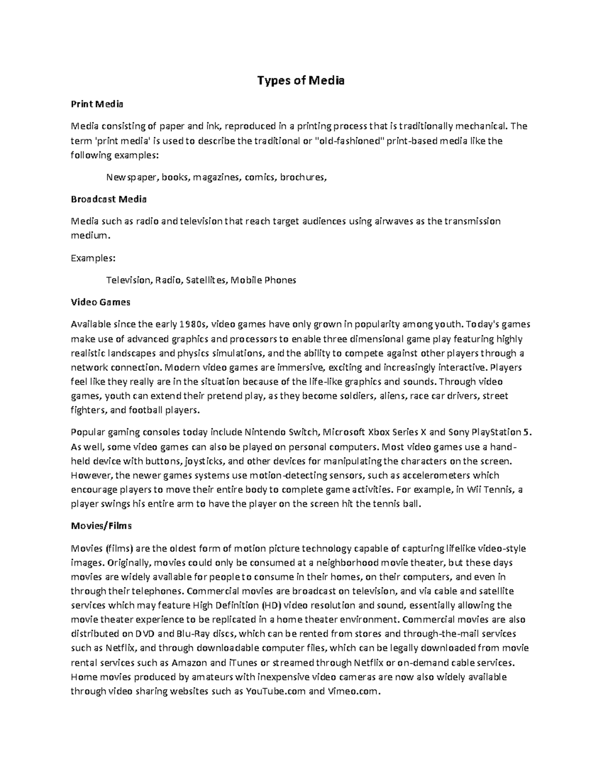 Types of media handout - Module - Types of Media Print Media Media ...