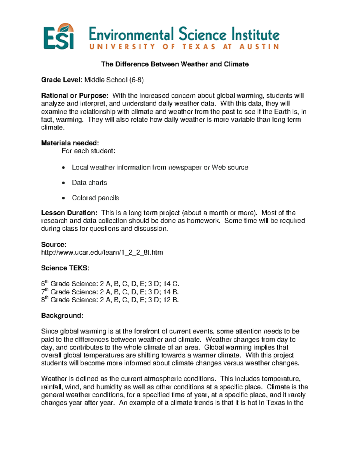 052 Lesson Plan: Understanding Weather vs. Climate for MS Students ...