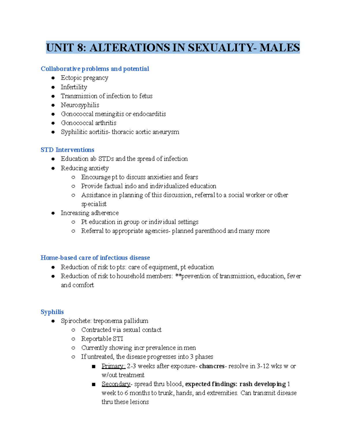 NSG3250 unit 8 sexuality - UNIT 8: ALTERATIONS IN SEXUALITY- MALES ...