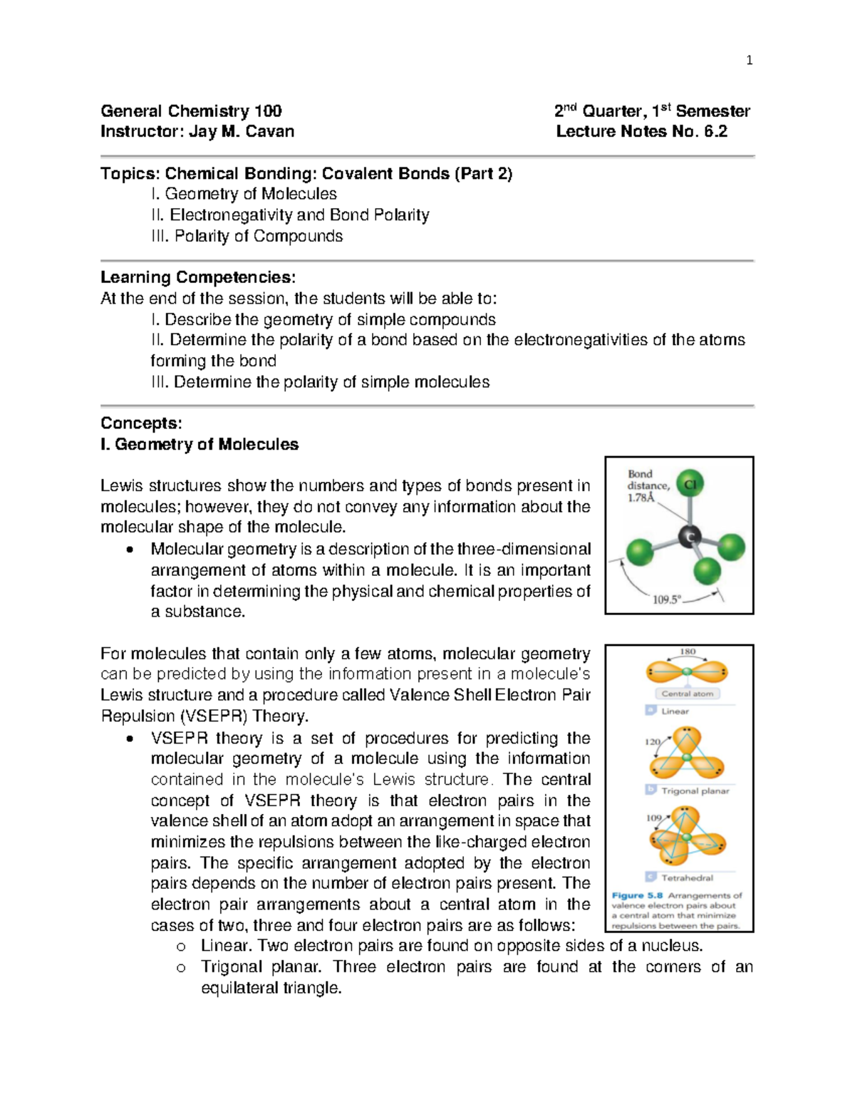 Chapter 6.2 - Covalent Bonding (Part 2) - General Chemistry 100 2 nd ...