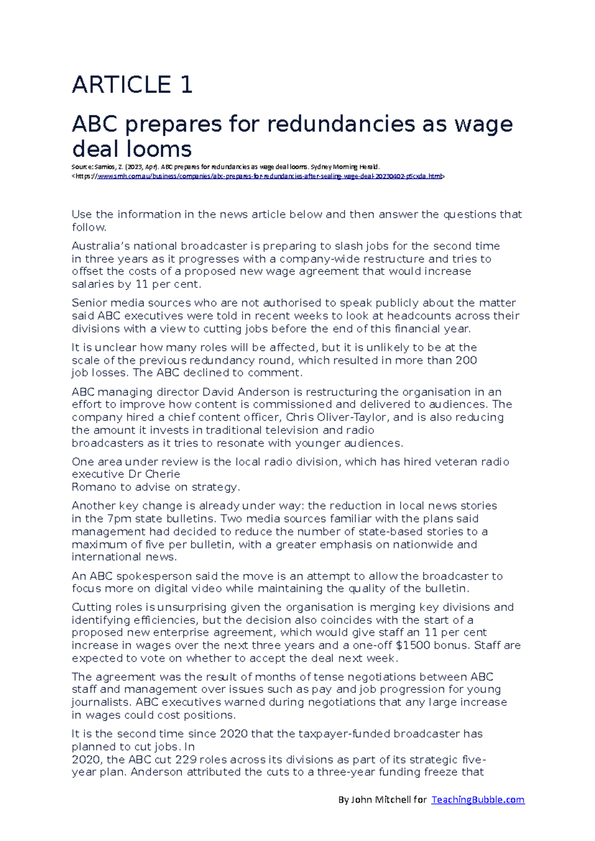 Unit 3 AOS 2 Practice SAC: Analyzing Workplace Restructures and ...