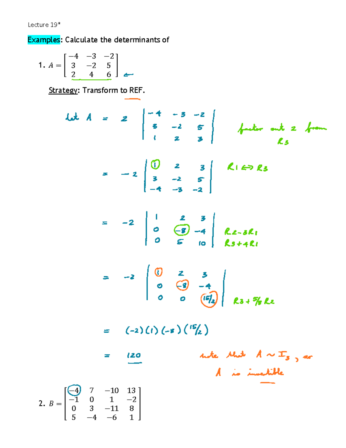 L19 - notes for studying linear algebra - Examples: Calculate the ...