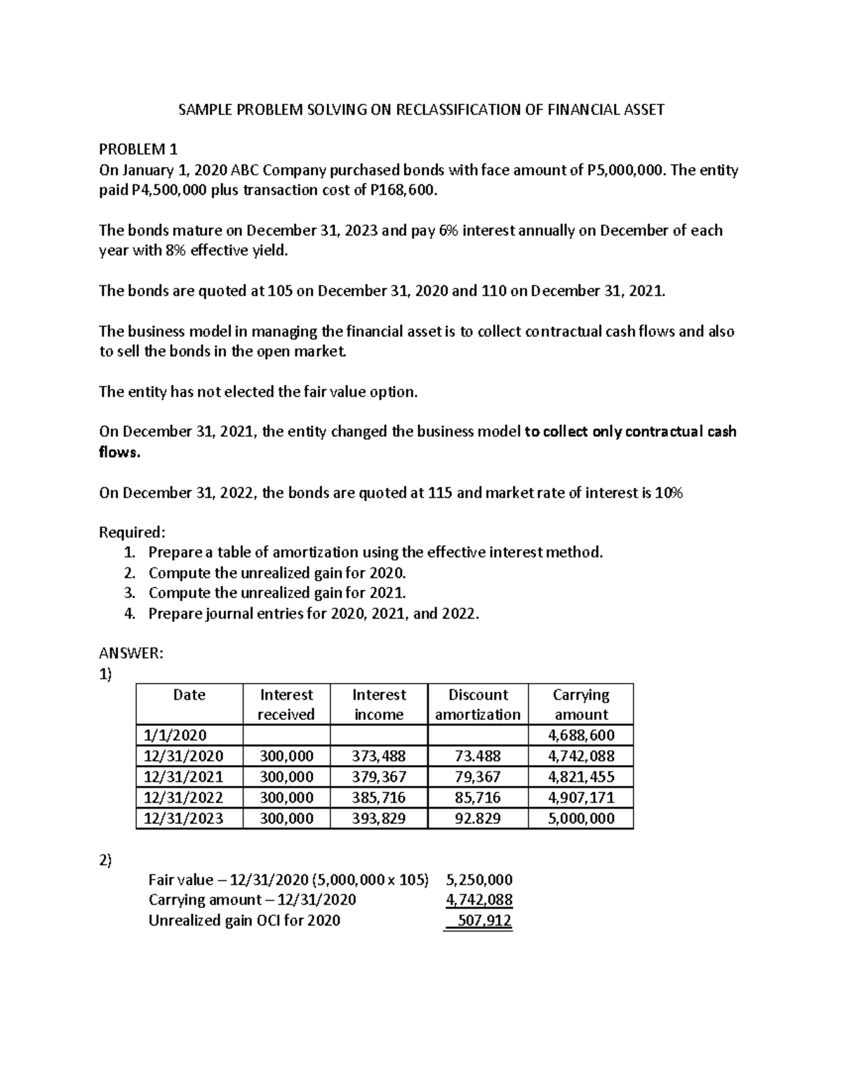 ACCA104 Sample Problem Solving for Reclassification of Financial Assets ...