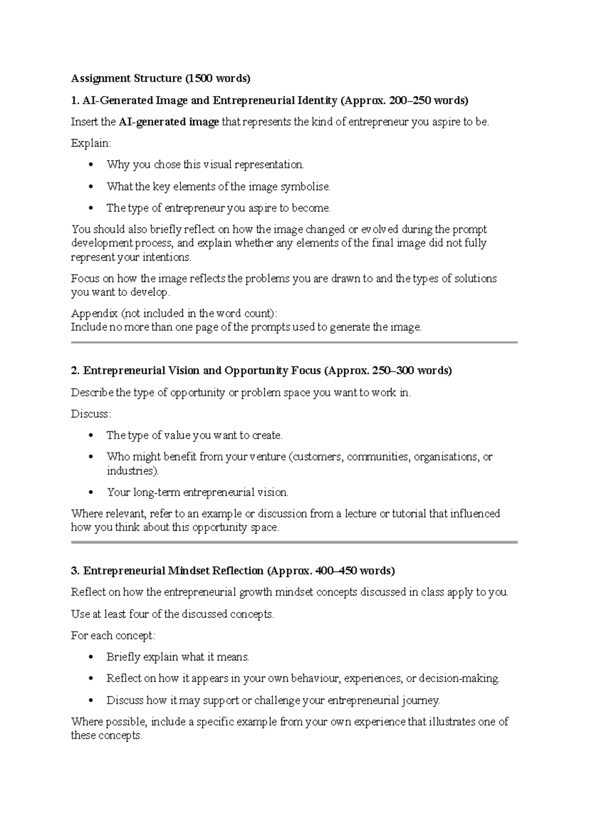 Assignment 1 Structure: Entrepreneurial Identity & Vision Analysis ...