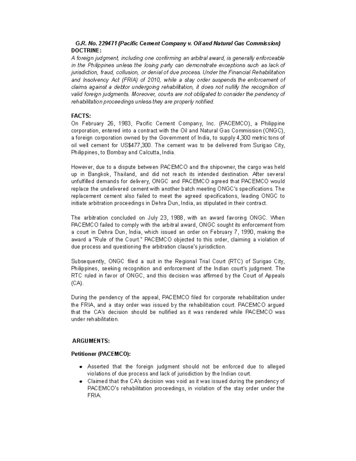 Commercial Law Case Digest: Enforceability of Foreign Judgments in PH ...
