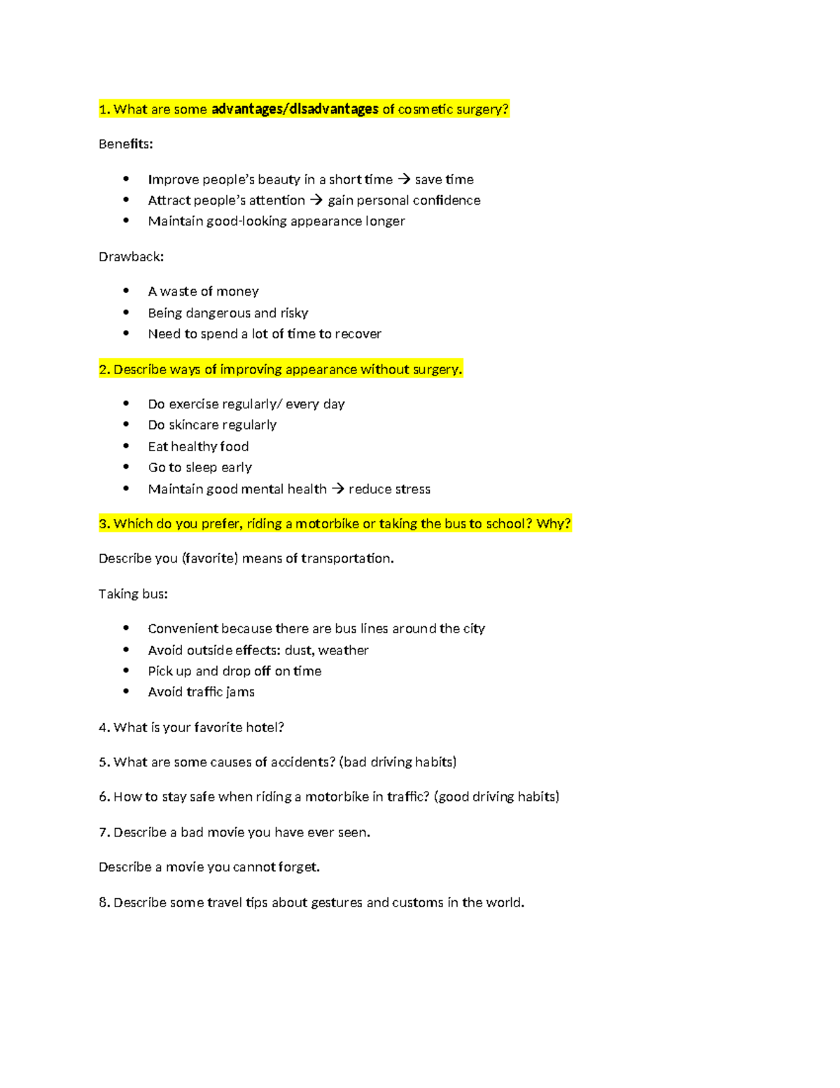 ENT203 Writing Review - Progress Test on Cosmetic Surgery & Travel Tips ...