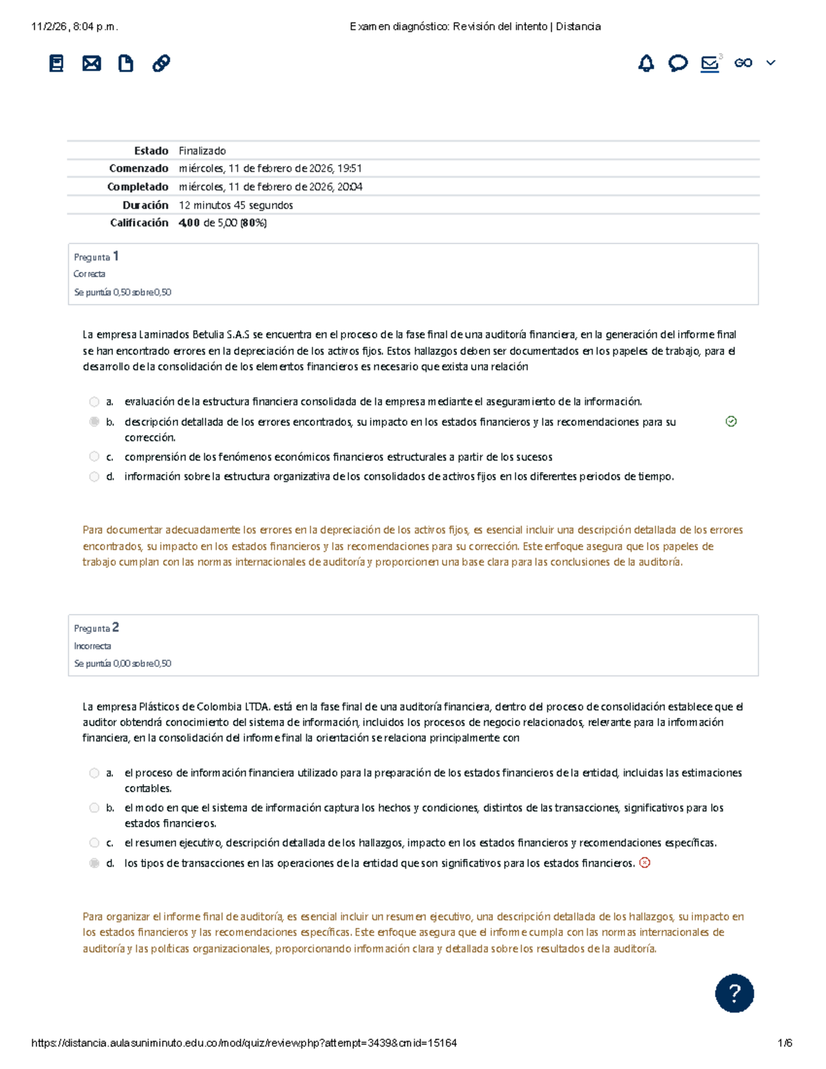 Examen Diagnóstico Distancia: Revisión de Auditoría Financiera - Studocu