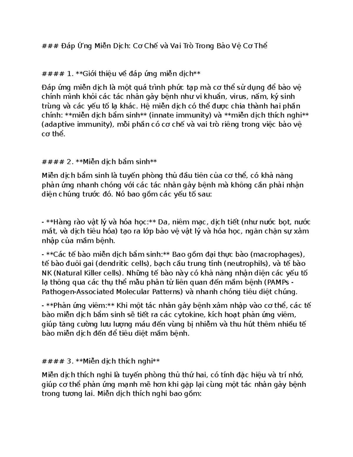 Đáp Ứng Miễn Dịch: Cơ Chế và Vai Trò Bảo Vệ Cơ Thể (MDC 101) - Studocu