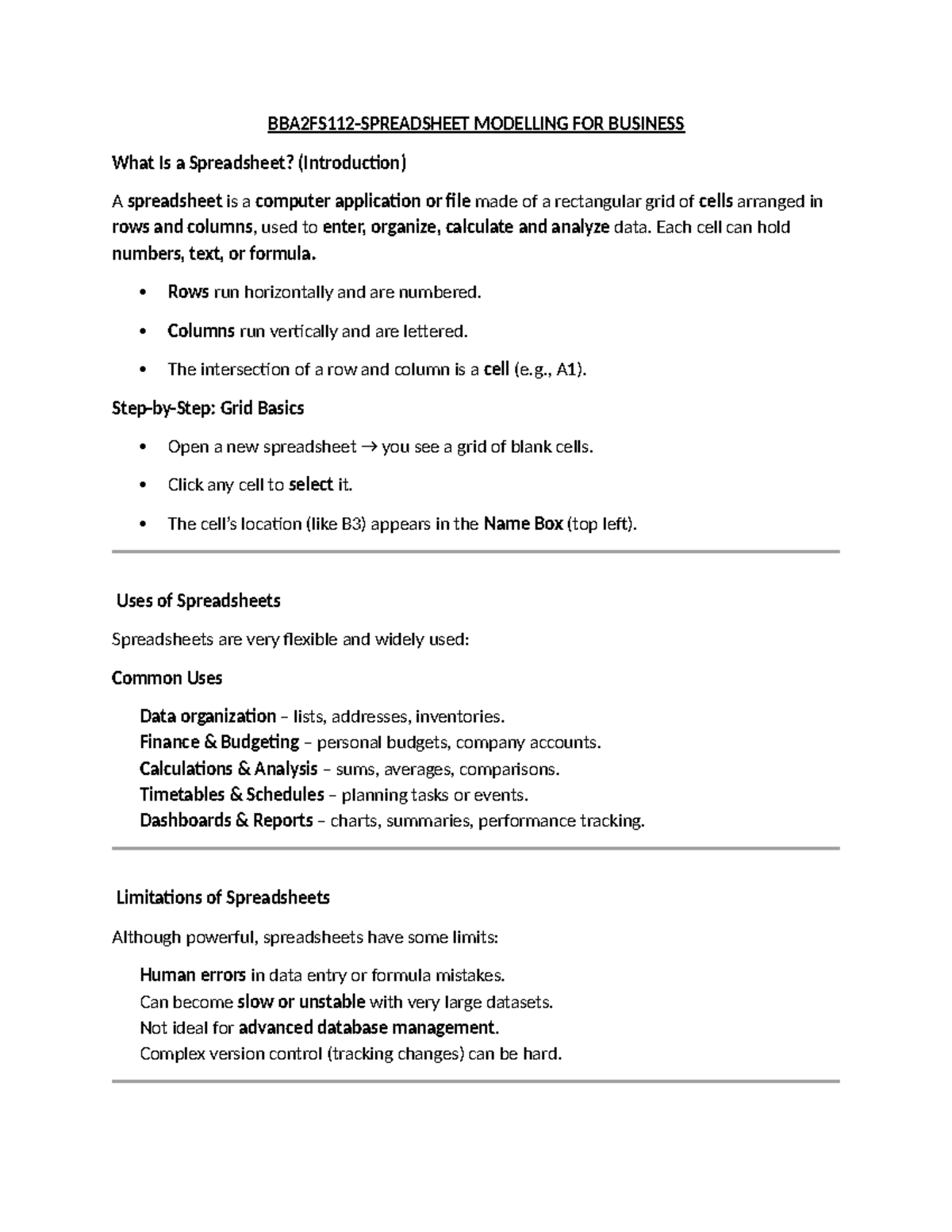 Spreadsheet Modelling in Business: Introduction to Spreadsheets - Studocu