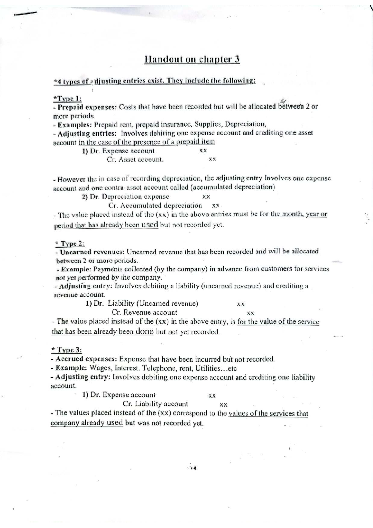 Accounting 101: Handout on Chapter 3 - Types of Adjusting Entries - Studocu