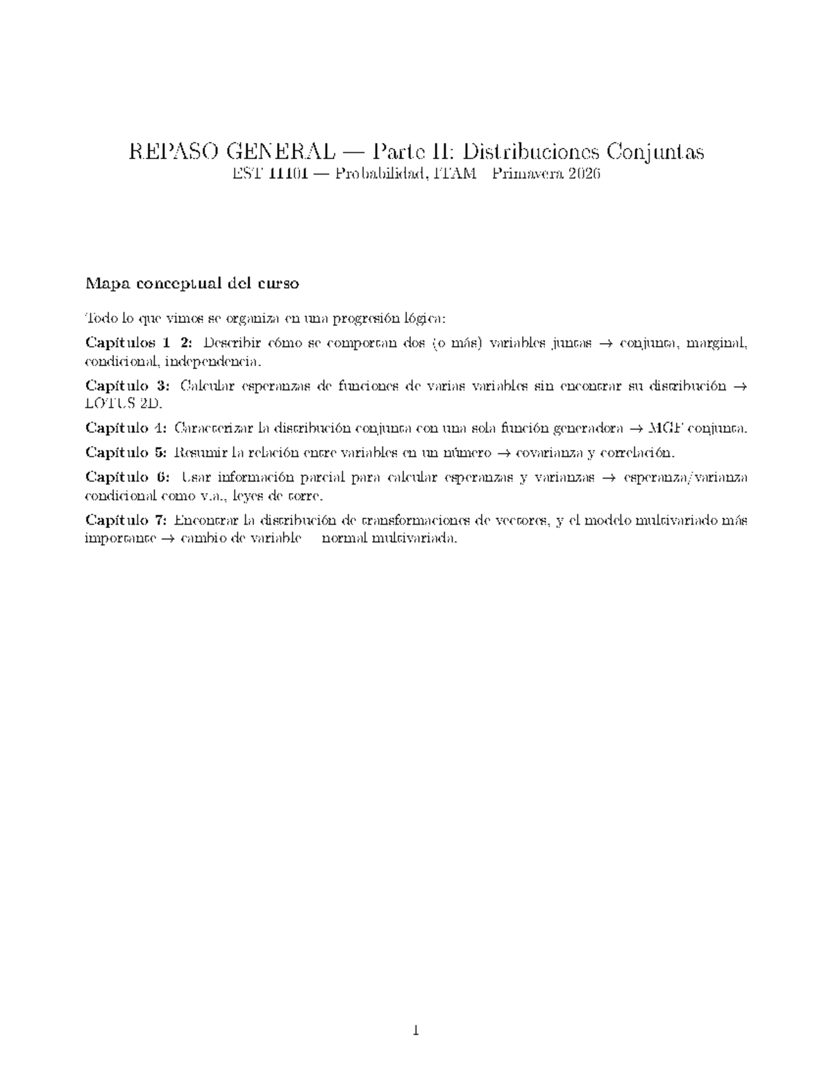Repaso Parte II: Distribuciones Conjuntas en Probabilidad EST, ITAM ...