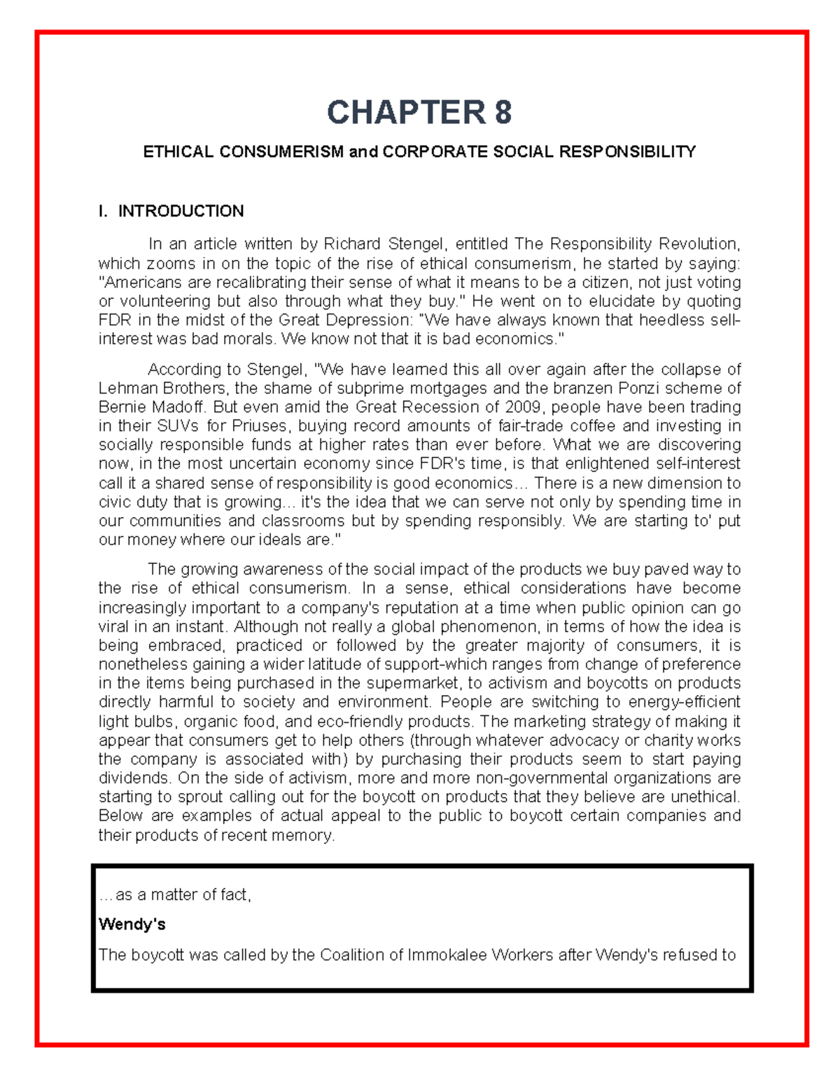 Chapter 8 BUSINESS PROCESS OUTSOURCING - CHAPTER 8 ETHICAL CONSUMERISM and CORPORATE SOCIAL ...