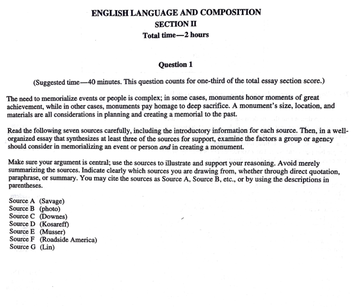 AP English Language and Composition: Monuments Essay Guidelines - Studocu
