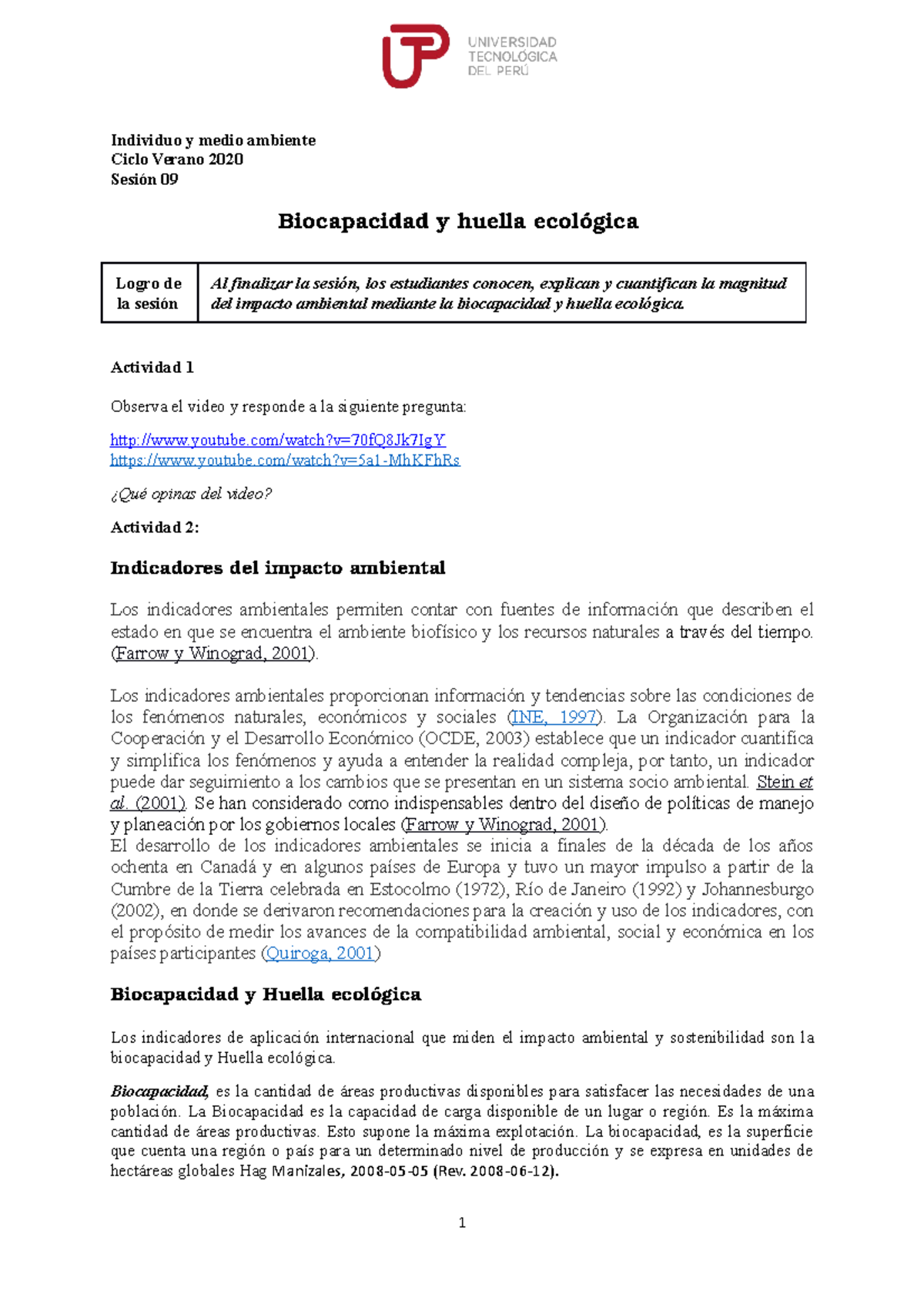 Sesión 09 - Análisis de Biocapacidad y Huella Ecológica 2020 - Studocu