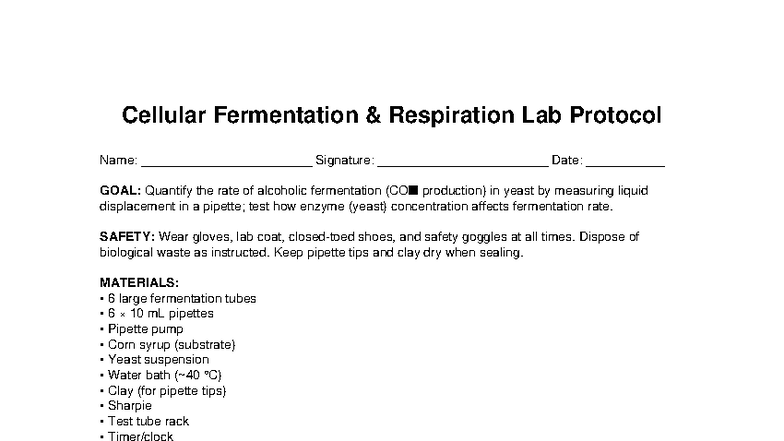 Cellular Fermentation Lab Protocol: Measuring Yeast Activity - Studocu