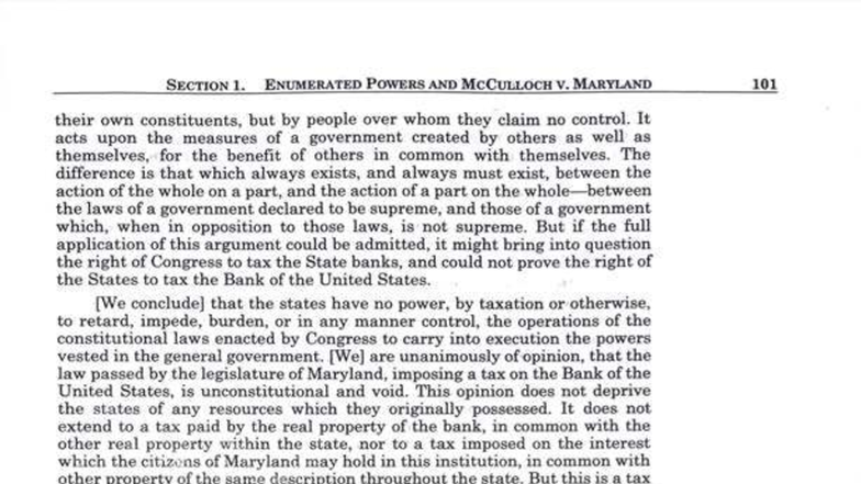 McCulloch v. Maryland: Analyzing Enumerated Powers and Federalism - Studocu
