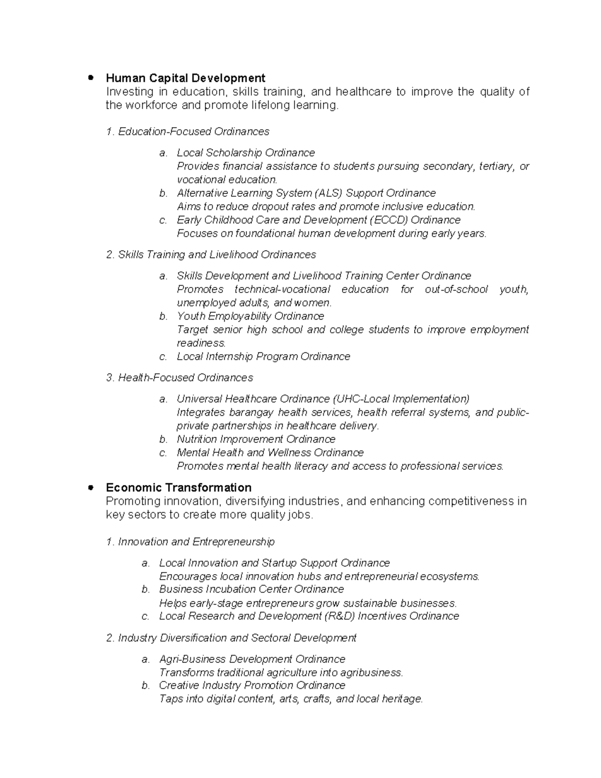 Sample Ordinances for Human Capital Development LLA - Studocu