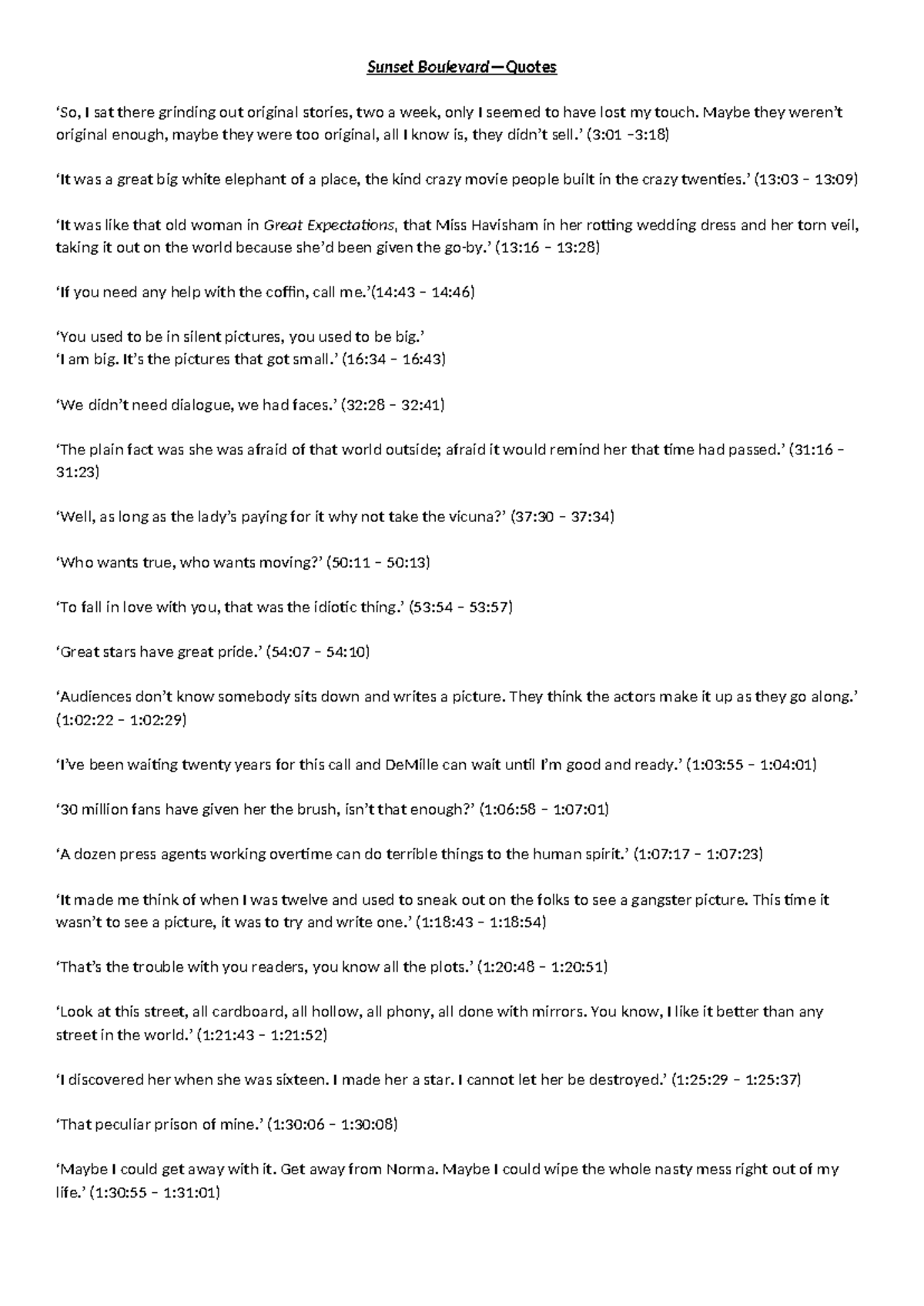 Sunset Boulevard Quotes Analysis and Reflections - Studocu