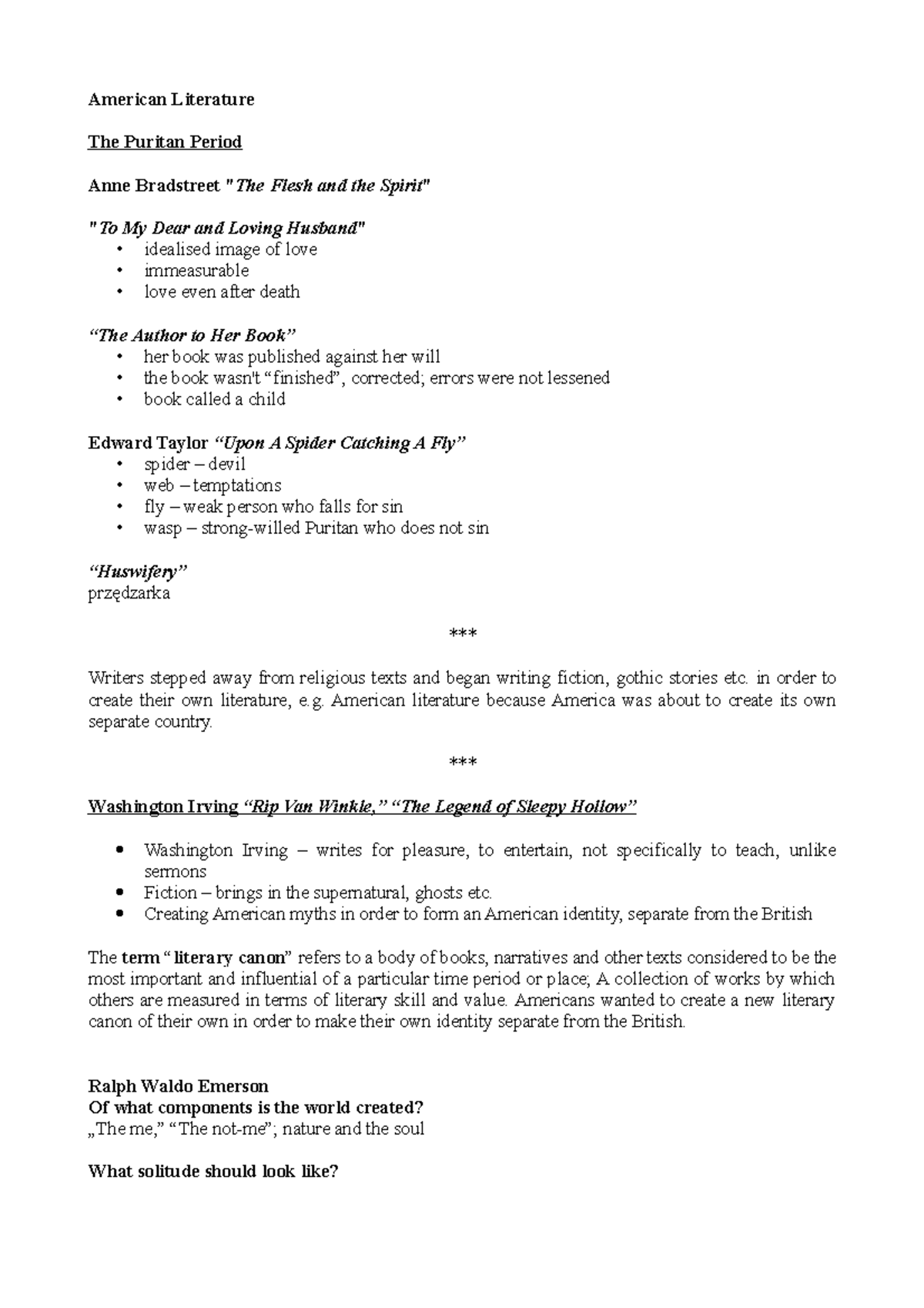 American Literature Final Exam Notes: Key Authors and Themes - Studocu