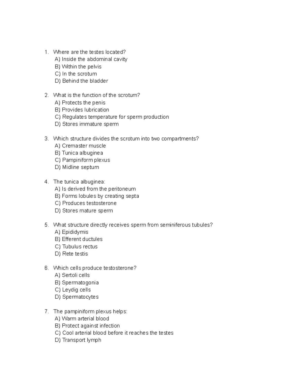 MALE Reproductive System Quiz Notes (BIO 101) - Studocu