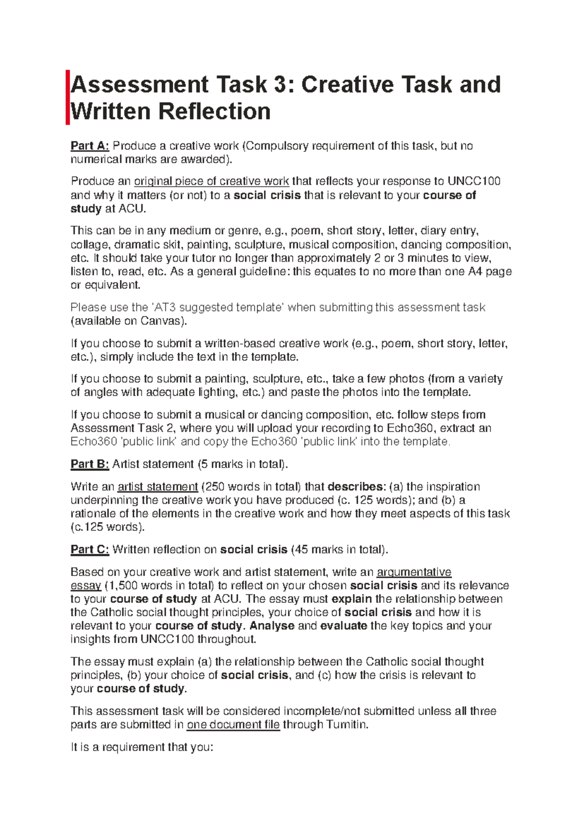 UNCC100 Assessment Task 3: Creative Work & Reflection on Social Crisis ...