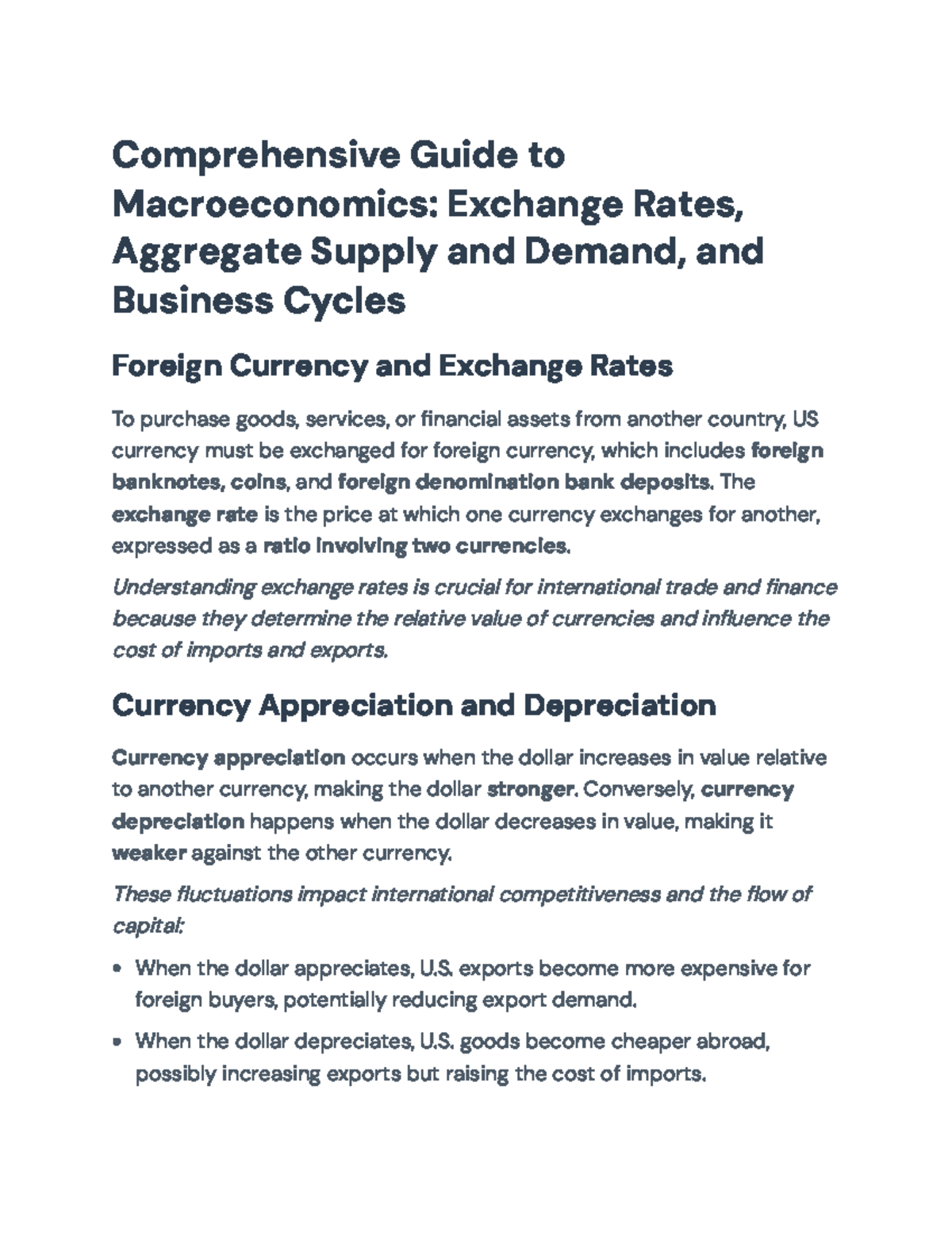 Comprehensive Macroeconomics Overview: Exchange Rates & Business Cycles ...
