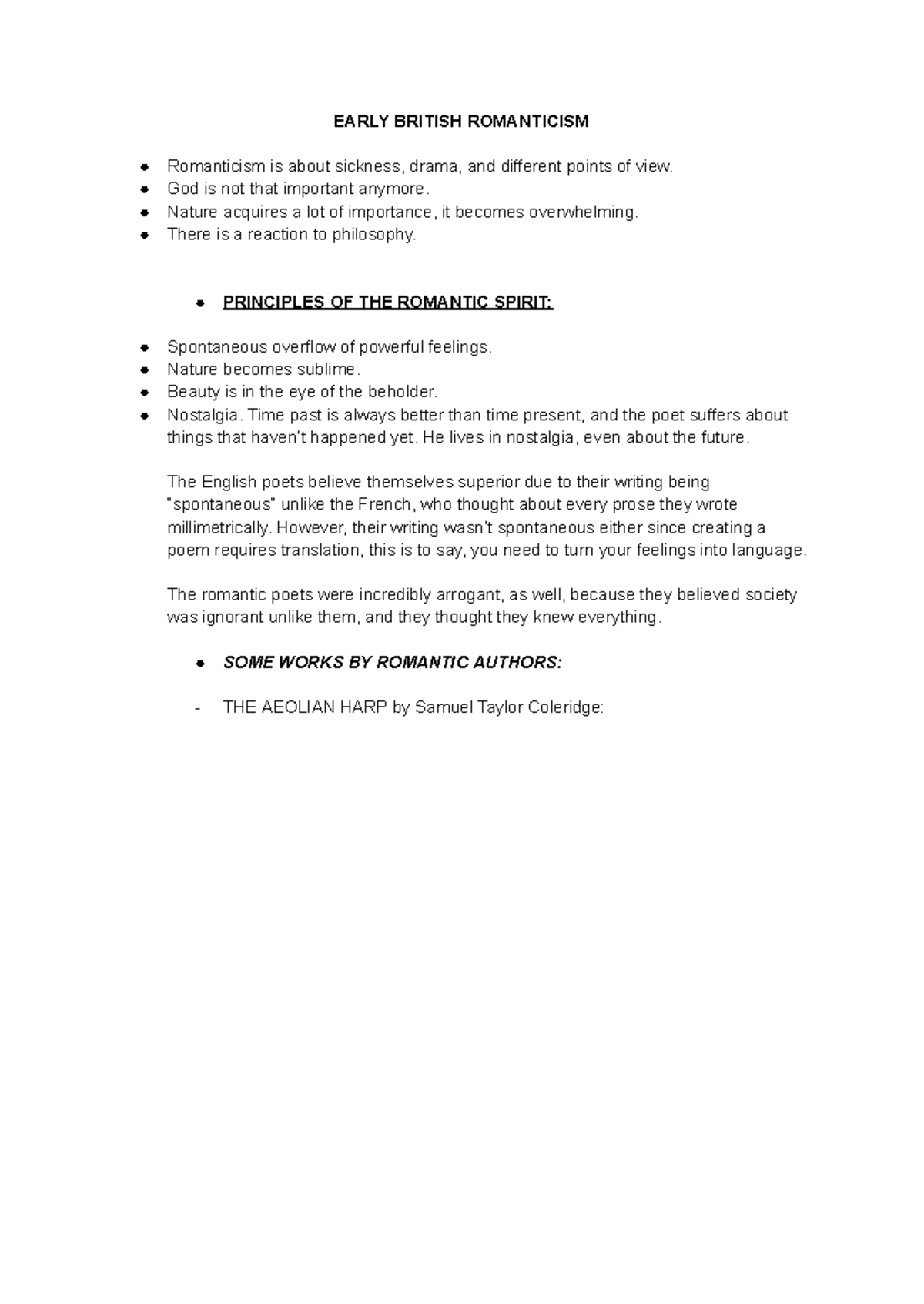 Analysis of Early British Romanticism: Key Themes and Works - Studocu
