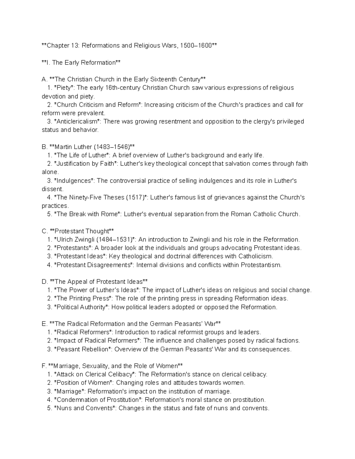 Chapter 13 Notes: Reformations & Religious Wars in AP EURO - Studocu