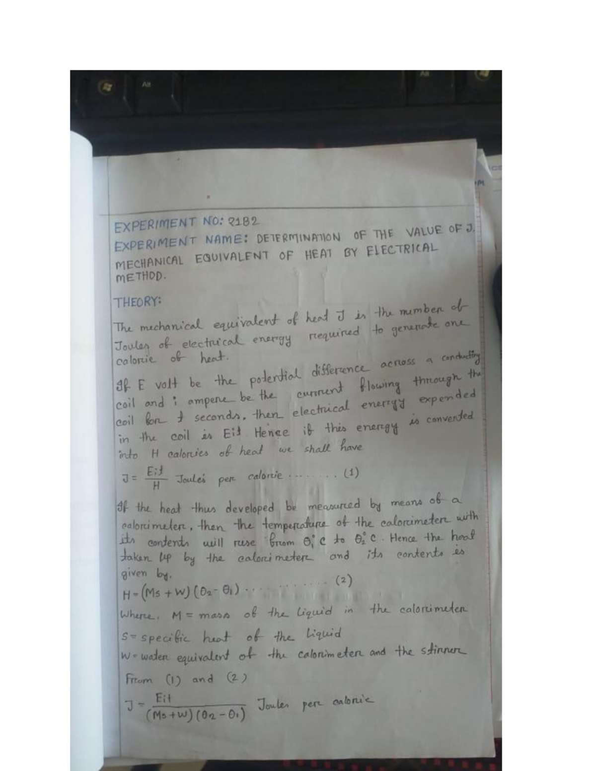 Lab Report: Determination of Mechanical Equivalent of Heat (Exp 2182 ...