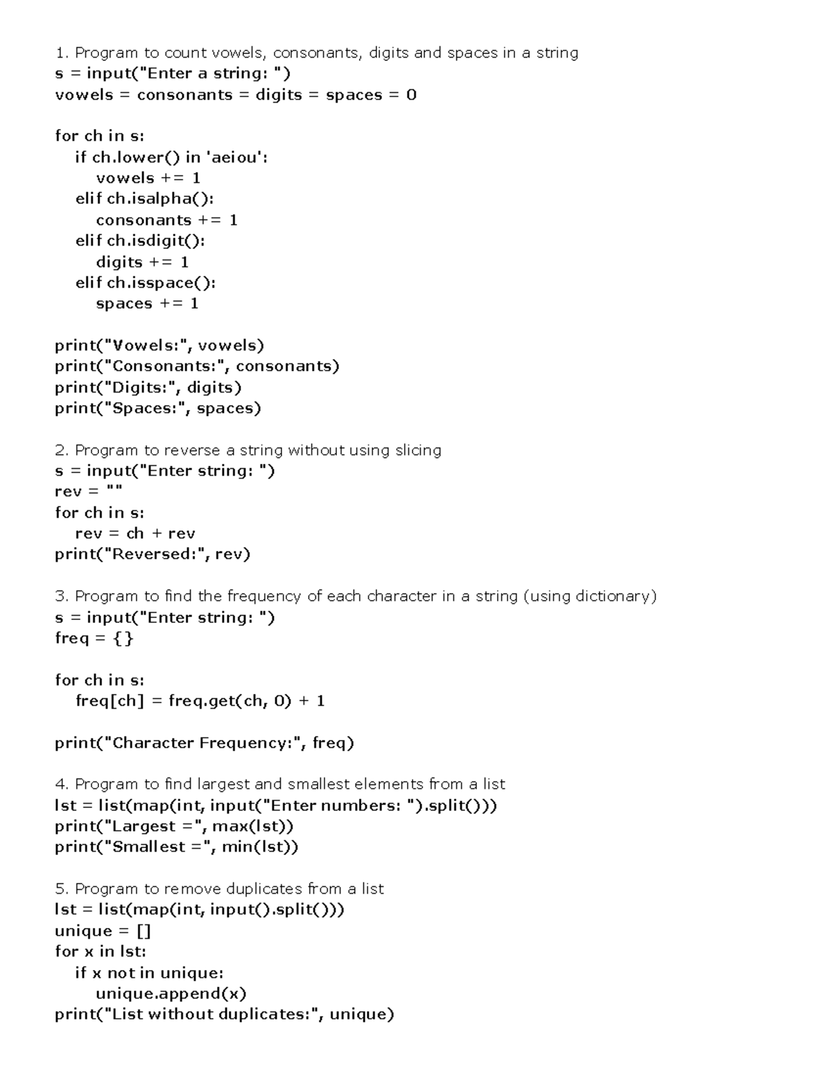 Python U3 Practice Programs: String & List Operations - Studocu