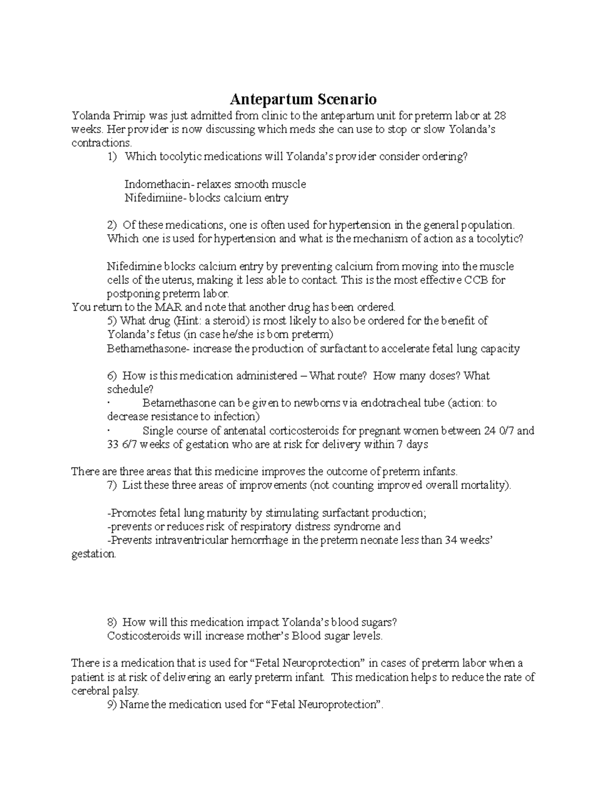 OB Case Study: Antepartum & Labor Scenarios Analysis - Studocu
