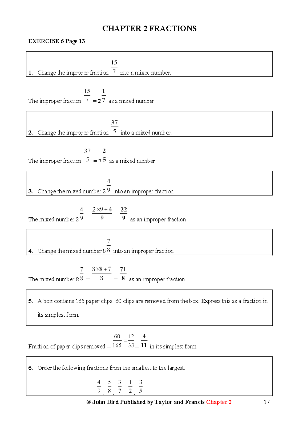 BEM 8th Ed 2021 Solutions: Chapter 2 Fractions Exercises - Studocu