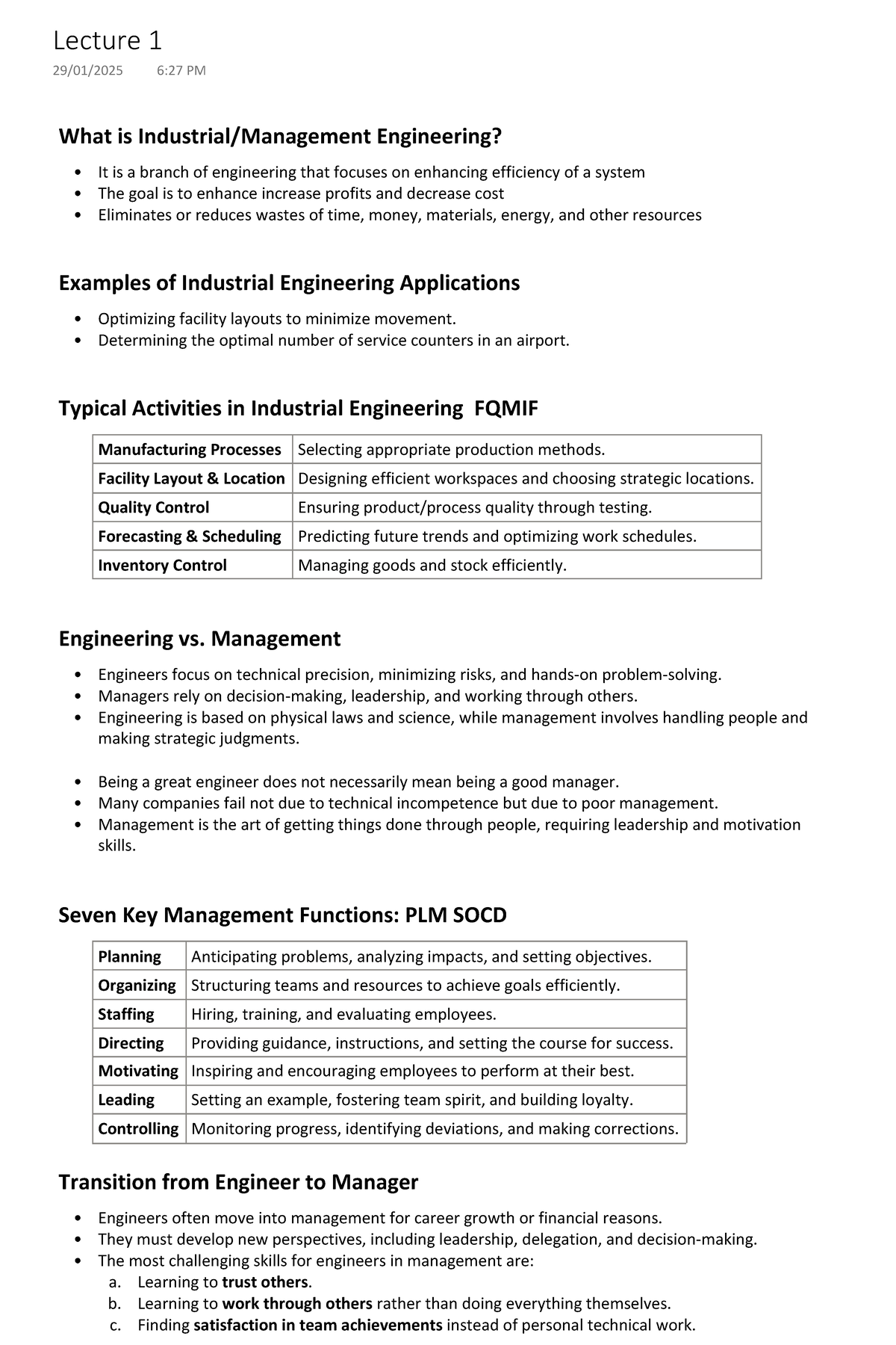 Lecture 1 - Intro to Industrial Engineering and Management Concepts ...