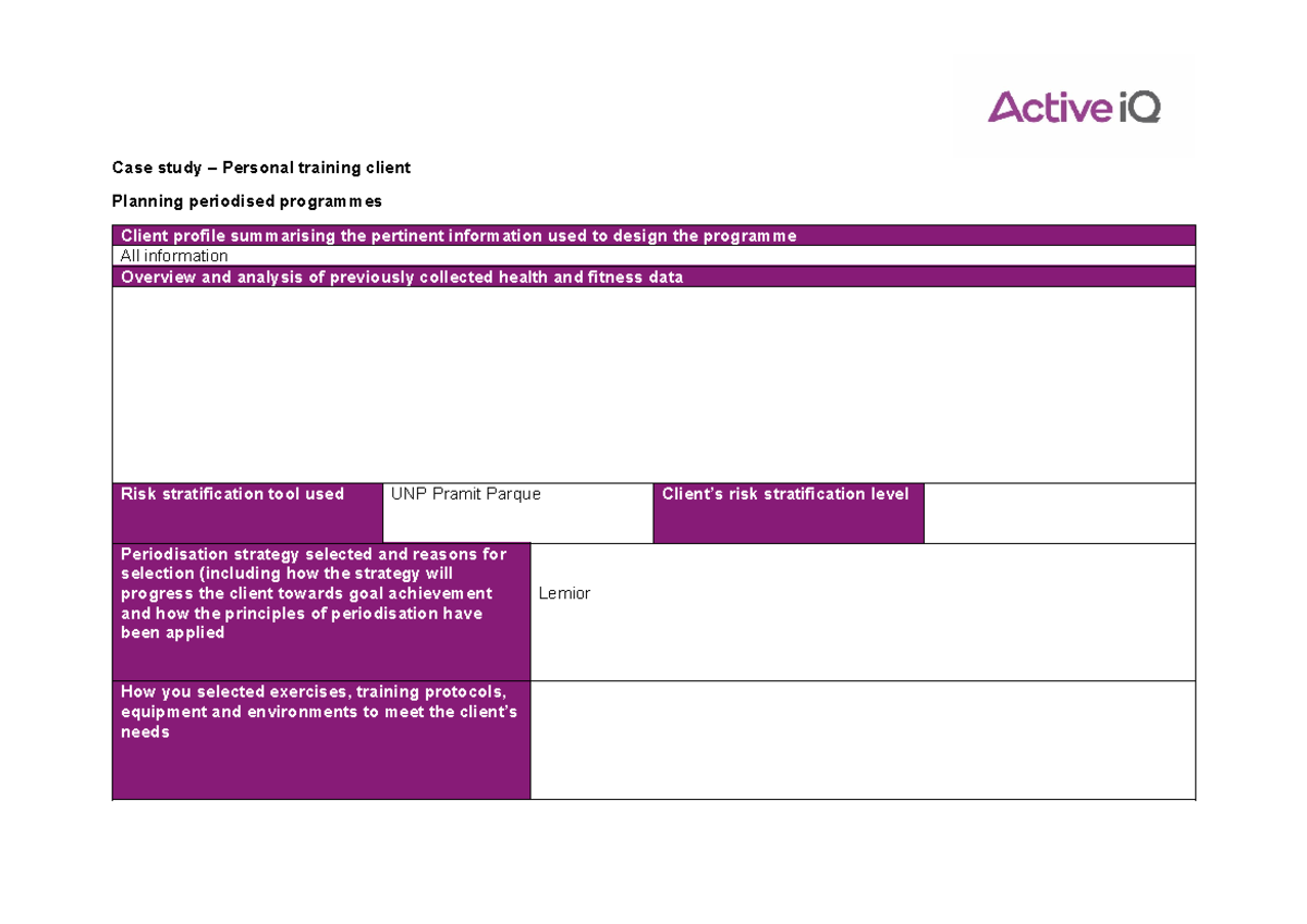 Case Study Template: Planning Periodised Programmes for Personal ...