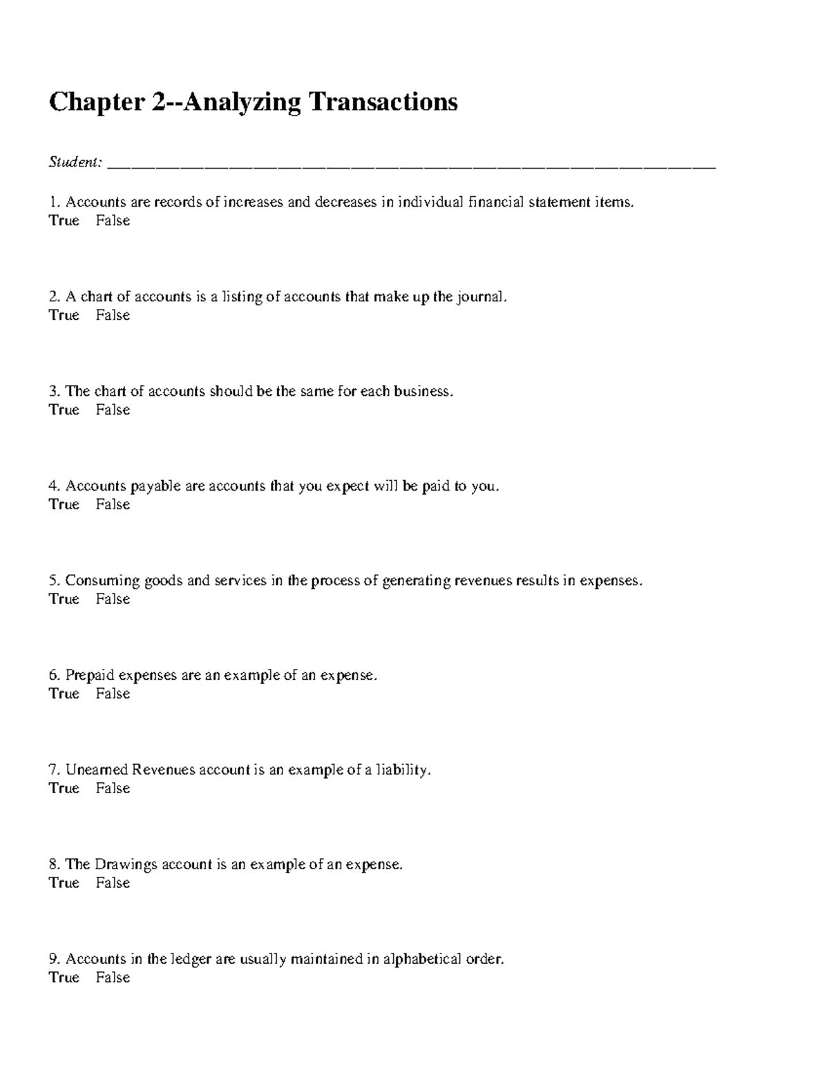Chapter 2 analyzing transaction - Chapter 2-Analyzing Transactions Student: - Studocu