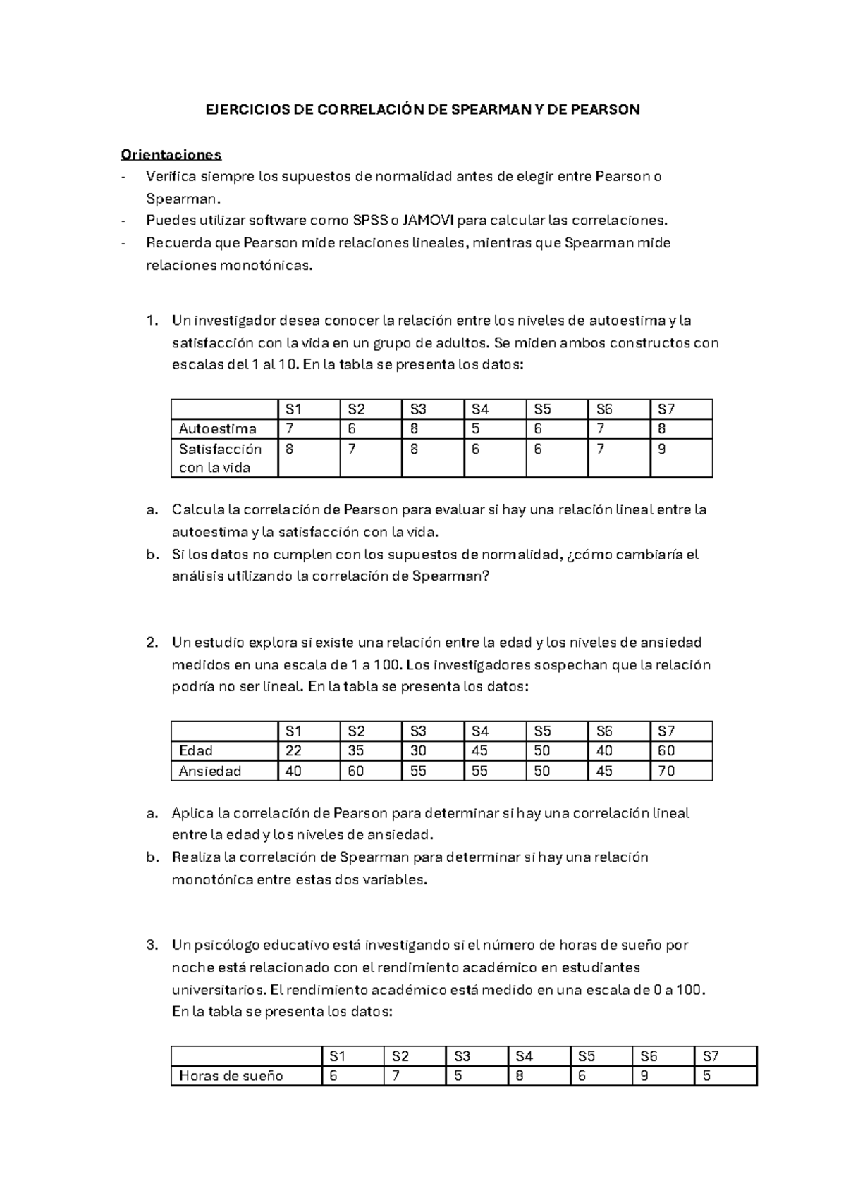 Ejercicios de Correlación: Spearman y Pearson (Estadística) - Studocu