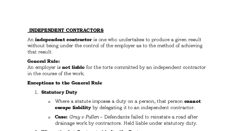Topic 4: Independent Contractors and Liability Principles - Studocu