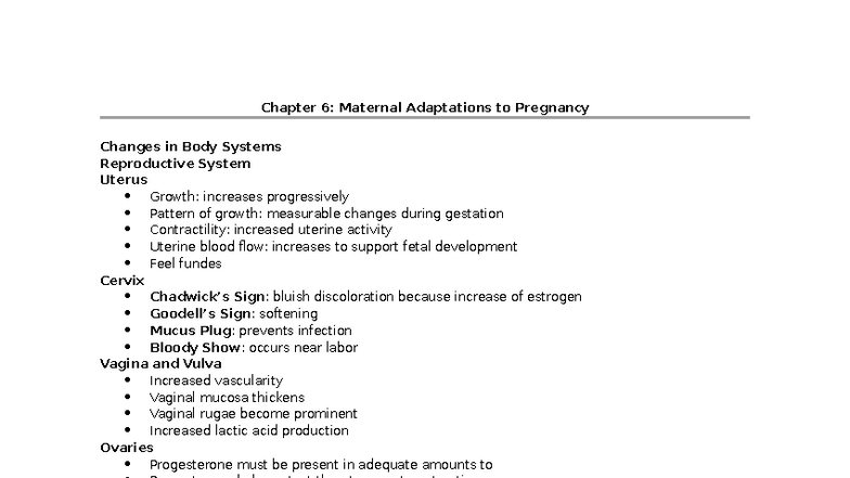 Chapter 6: Maternal Adaptations to Pregnancy Changes in Body Systems ...