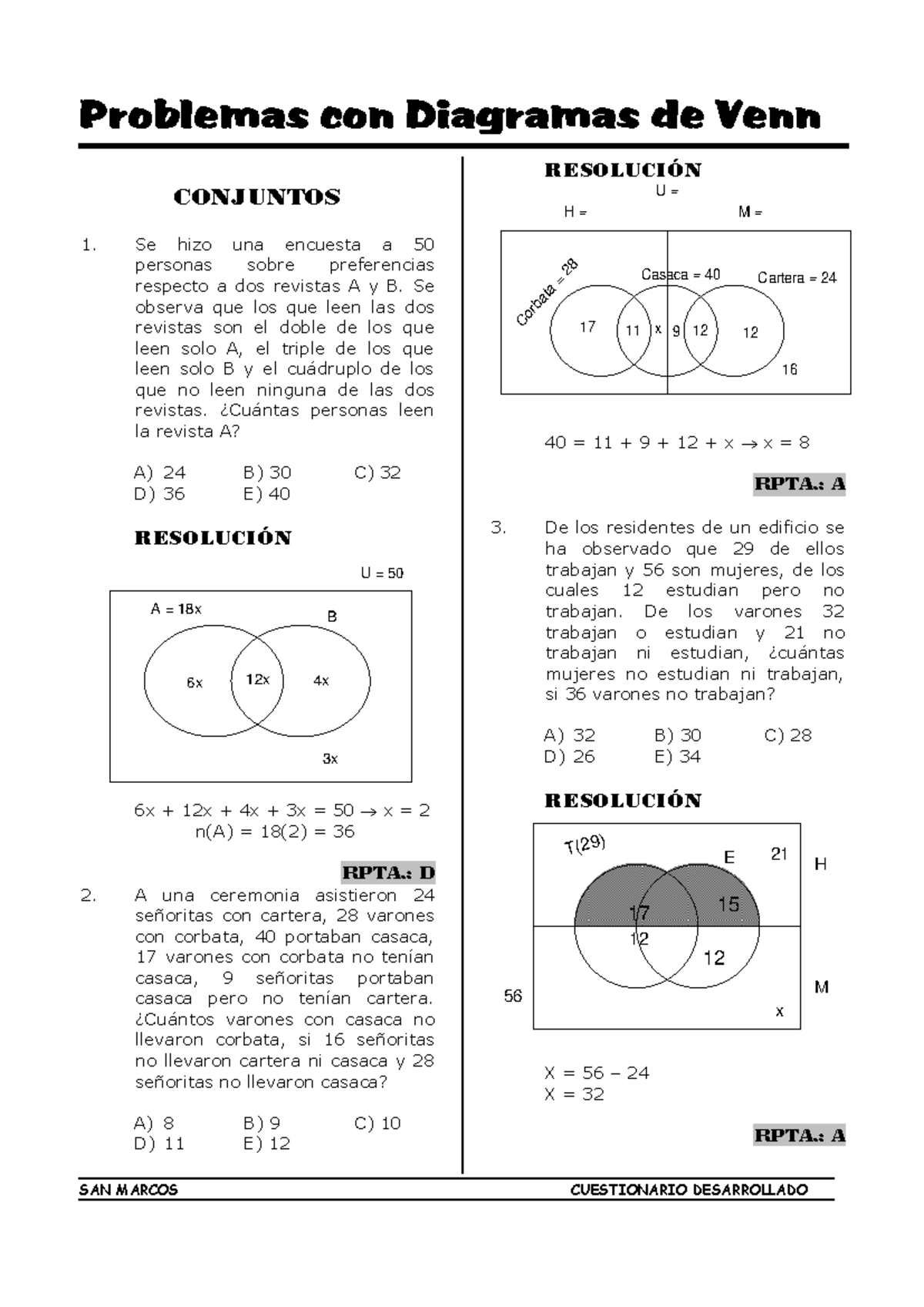 Hoja De Trabajo De Diagrama De Venn De Probabilidad