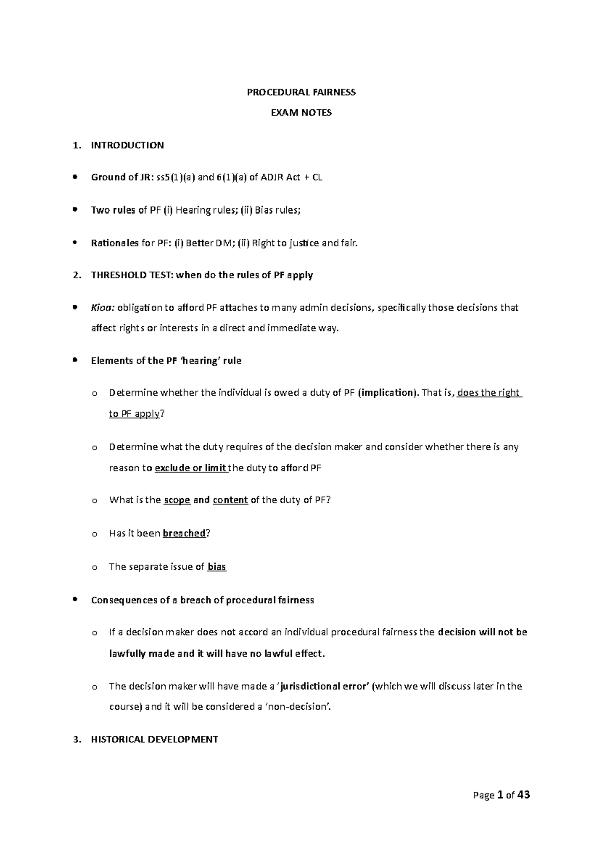 PF - EXAM Notes - Procedure of Fairness - PROCEDURAL FAIRNESS EXAM ...