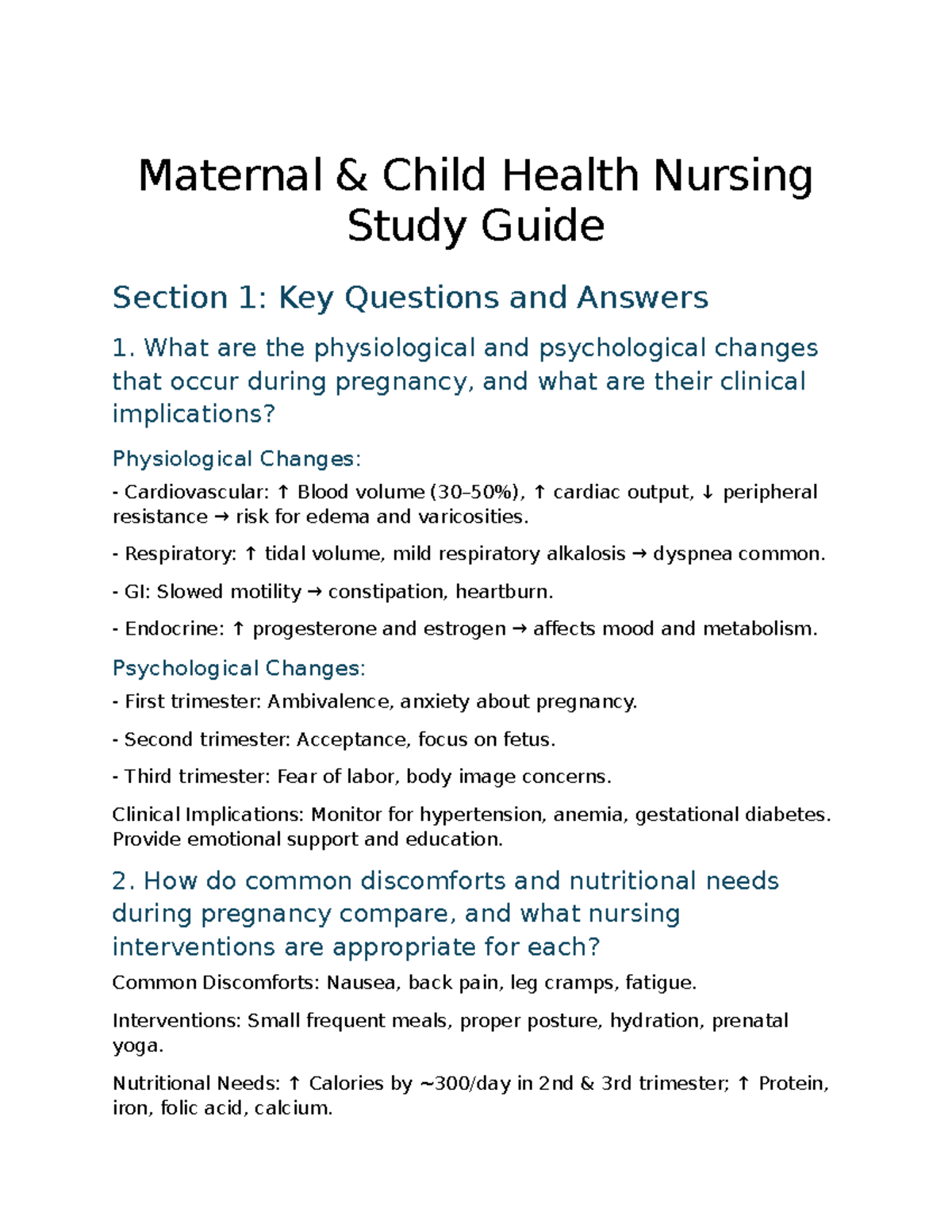 Maternal Child Health Nursing Study Guide: Key Concepts & Interventions ...