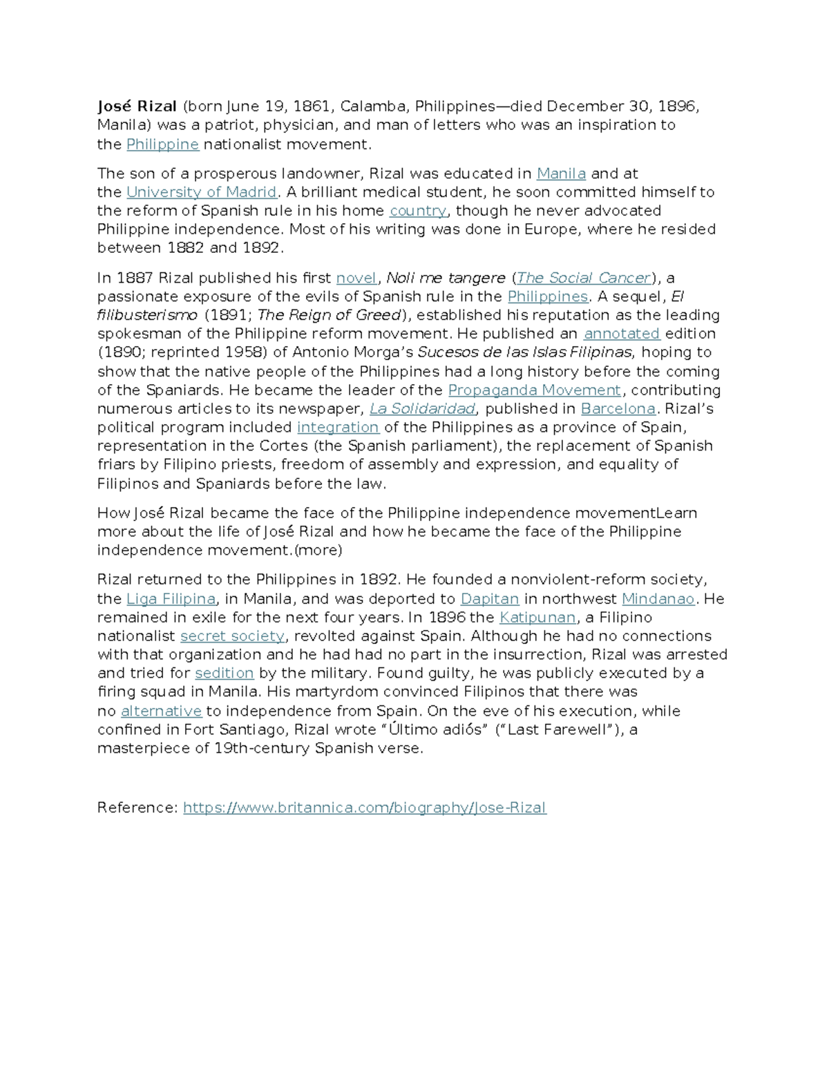 Biography - José Rizal (born June 19, 1861, Calamba, Philippines—died ...