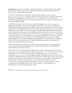 Notes on Jose Rizal - Early Life and Education Born on June 19, 1861 ...